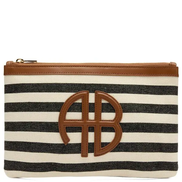 ANINE BING Lili Stripe Pouch - Black/natural Stripe