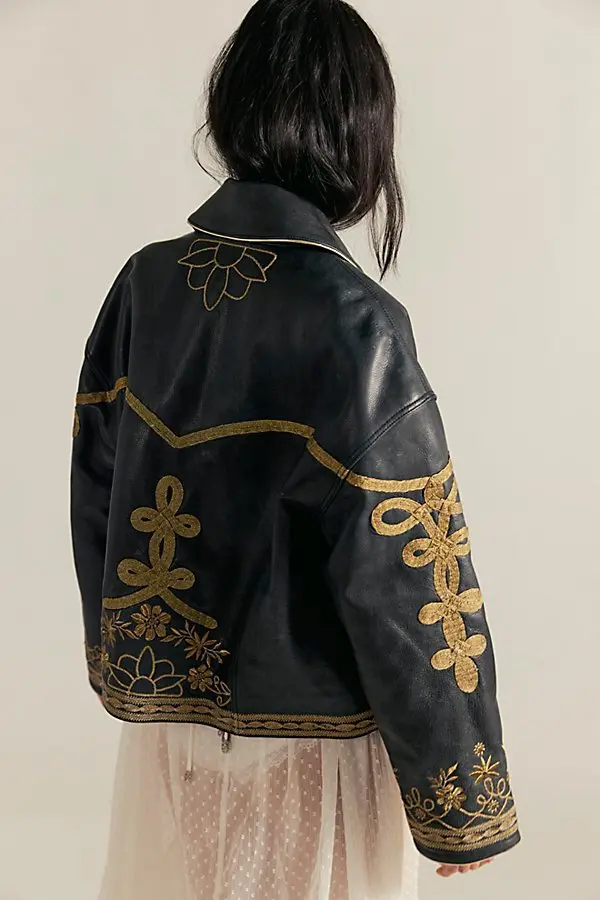 Free People Lana Leather Band Jacket