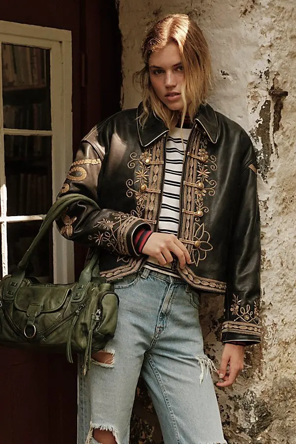 Free People Lana Leather Band Jacket
