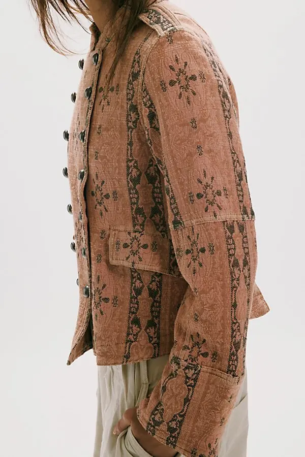 Free People Lotty Jacquard Band Jacket - Rose Smoke
