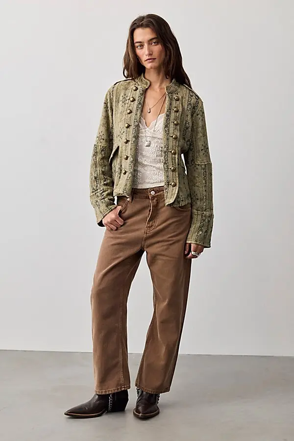 Free People Jacquard Band Jacket - Soft Fern