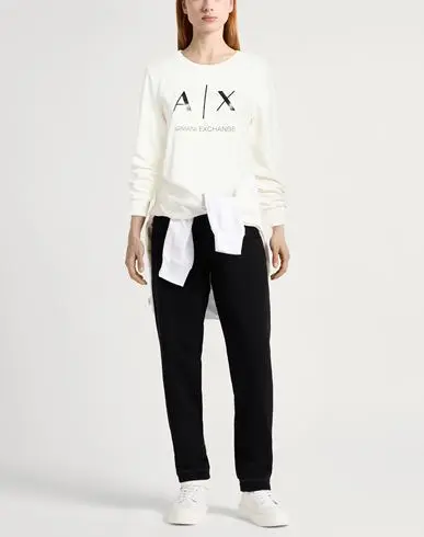 Armani Exchange Cotton Elastane Crewneck Sweatshirt With Logo - Off White