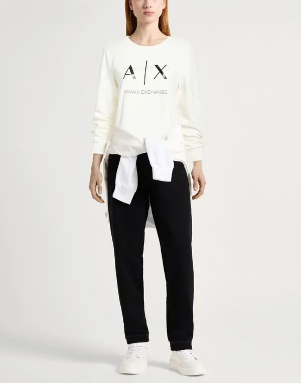 Armani Exchange Cotton Elastane Crewneck Sweatshirt With Logo - Off White