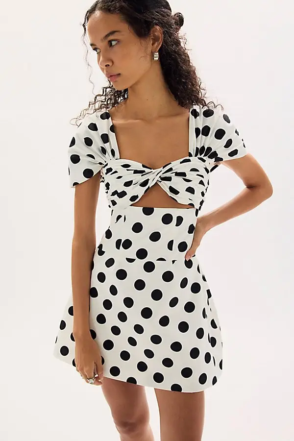 SANS FAFF Riviera Mini Dress - White/black Polka Dot