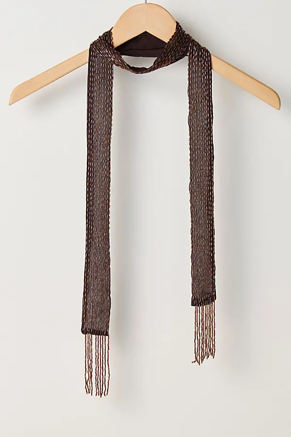 Free People Beaded Mornings Skinny Scarf - Chocolate Fountain