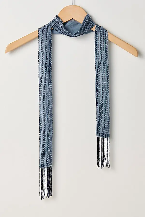 Free People Beaded Mornings Skinny Scarf - Ocean Blue
