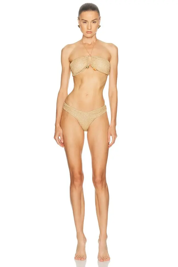 Oseree Lumière Stones Bandeau Bikini Set - Gold