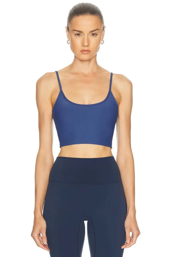 LDMA Christy Strappy Rib Long Bra Top In Blue - Gray Blue