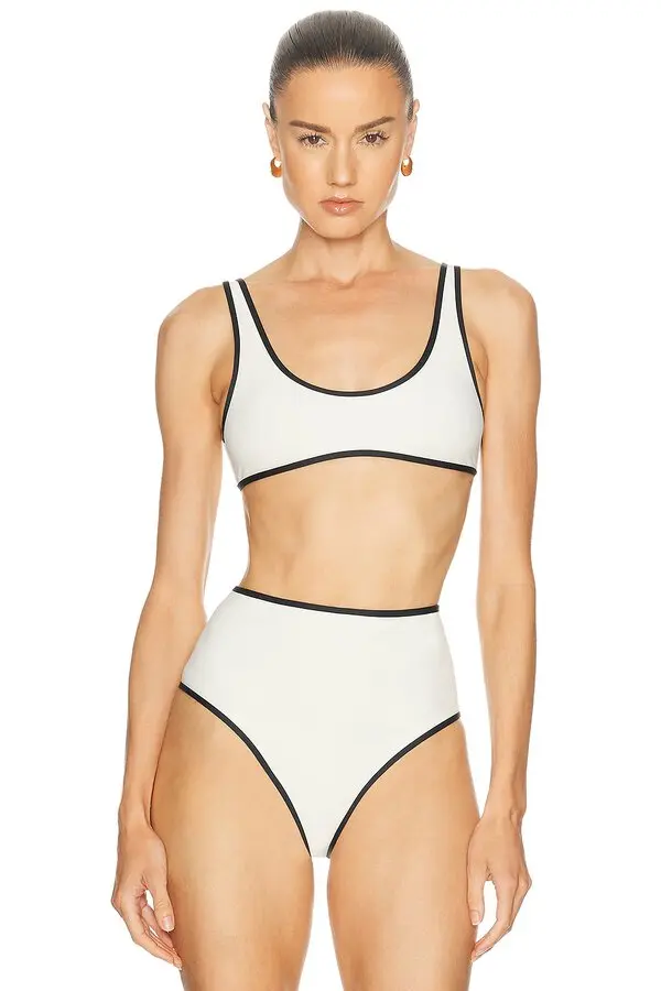 Kiki De Montparnasse Contraste Bikini Top In White - Ecru & Black