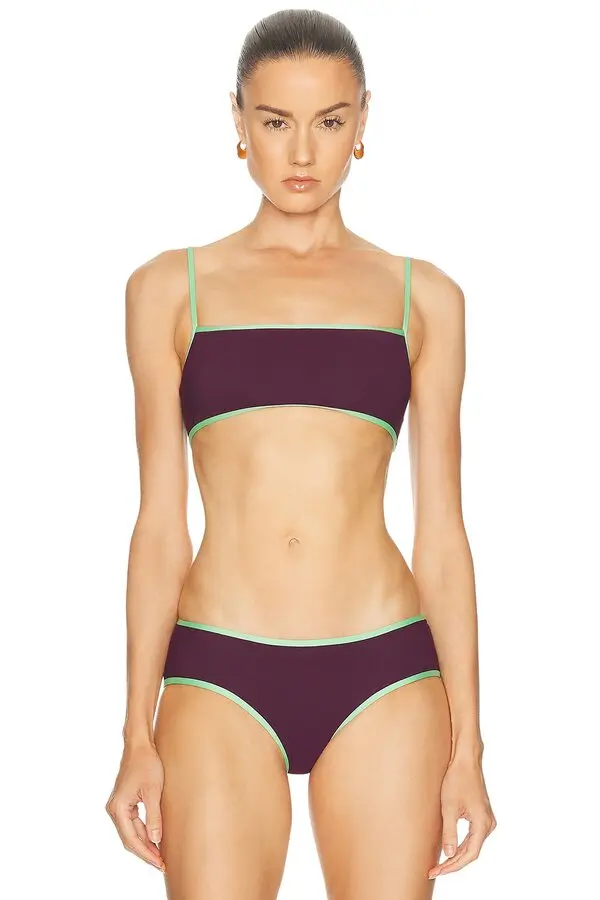 Kiki De Montparnasse Contraste Straight Neck Bikini Top In Purple - Pelouse & Plum