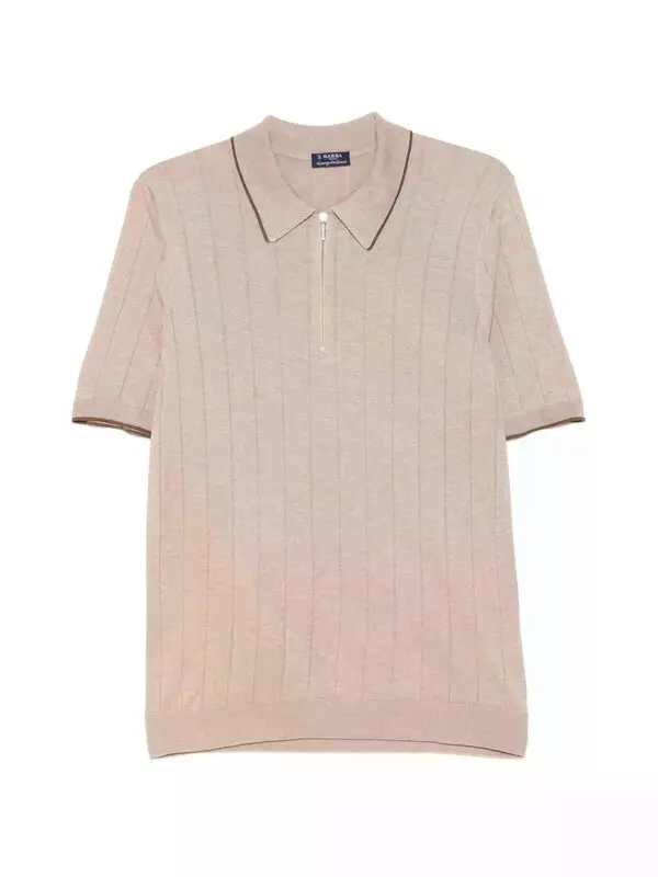 BARBA NAPOLI Ribbed-knit Half-zip Polo Shirt - Neutrals