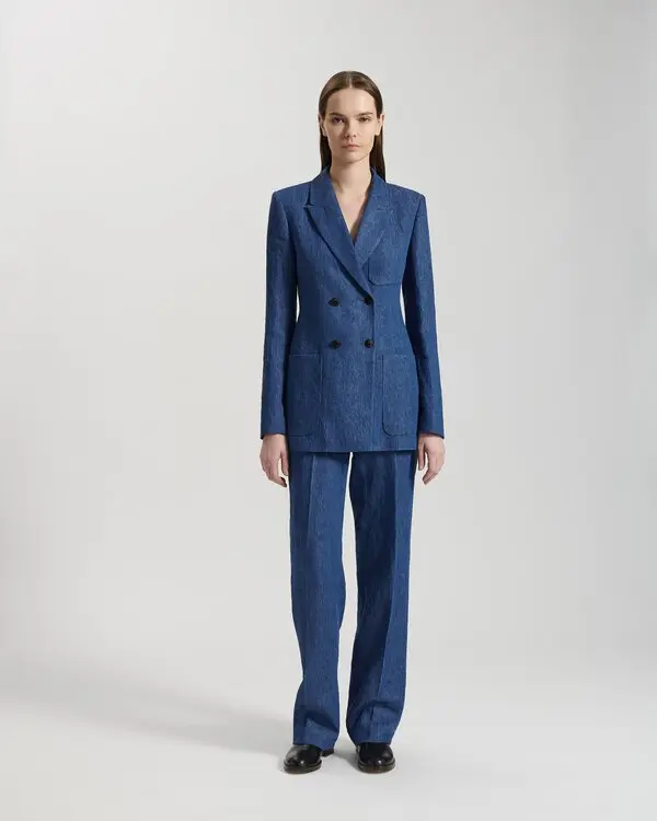 Veronica De Piante Giulia Jacket In Dark Linen Denim - Indigo
