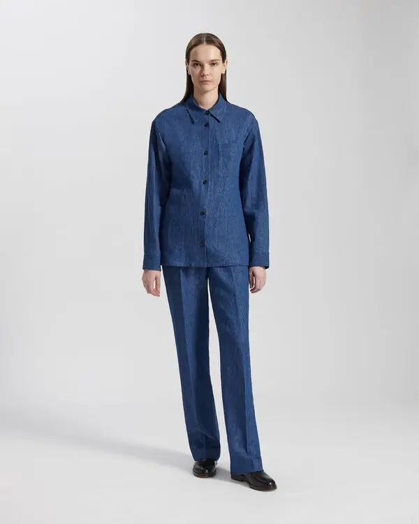 Veronica De Piante Jasper Shirt In Linen Denim, Indigo - Blue