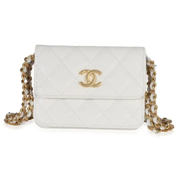 Chanel Quilted Caviar Twist Your Buttons Coin Purse With Chain - White