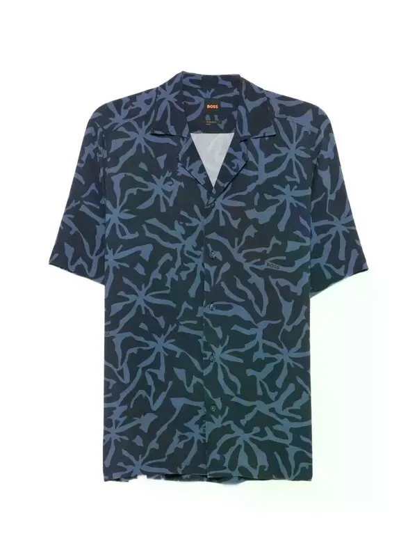 BOSS Logo-patch Piqué Shirt - Blue