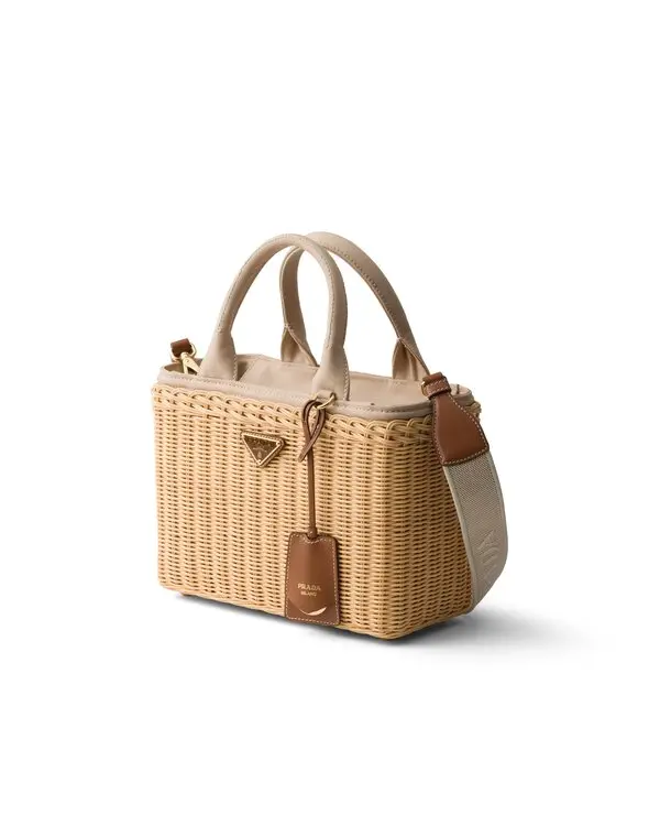 Prada Wicker And Canvas Tote Bag