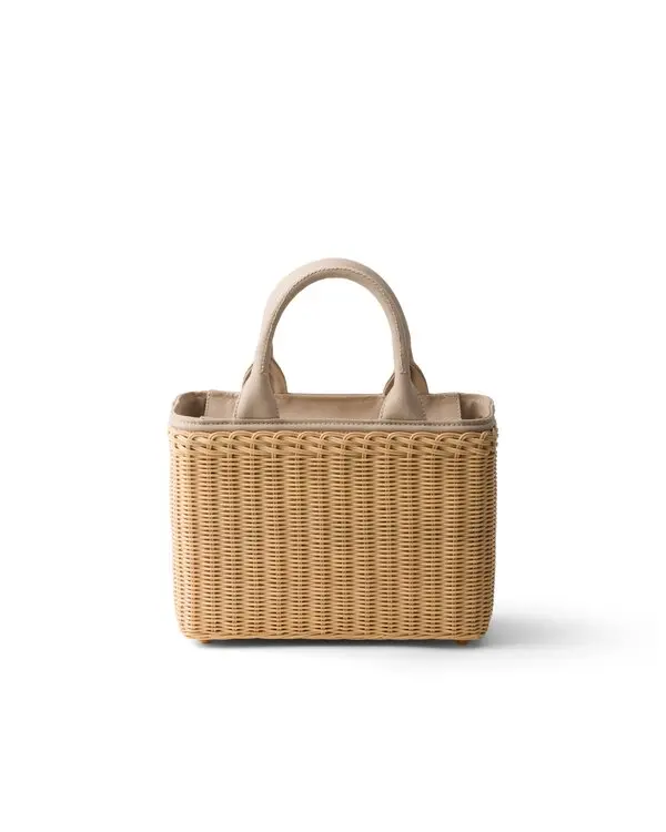 Prada Wicker And Canvas Tote Bag