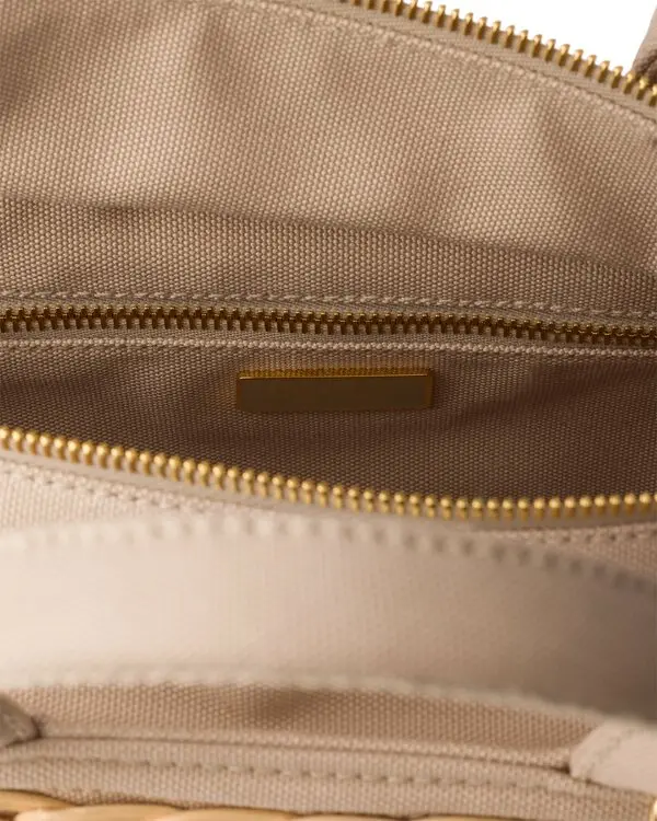 Prada Wicker And Canvas Tote Bag