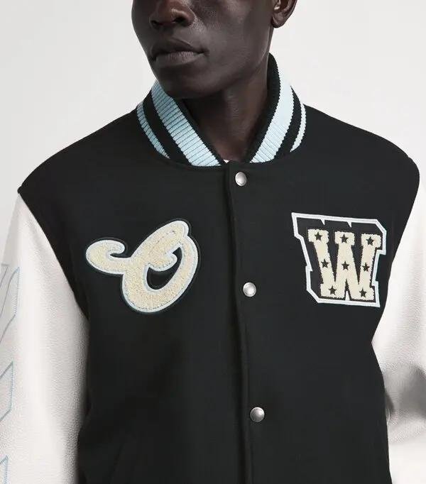 Off-White Wool-leather Varsity Jacket - Black