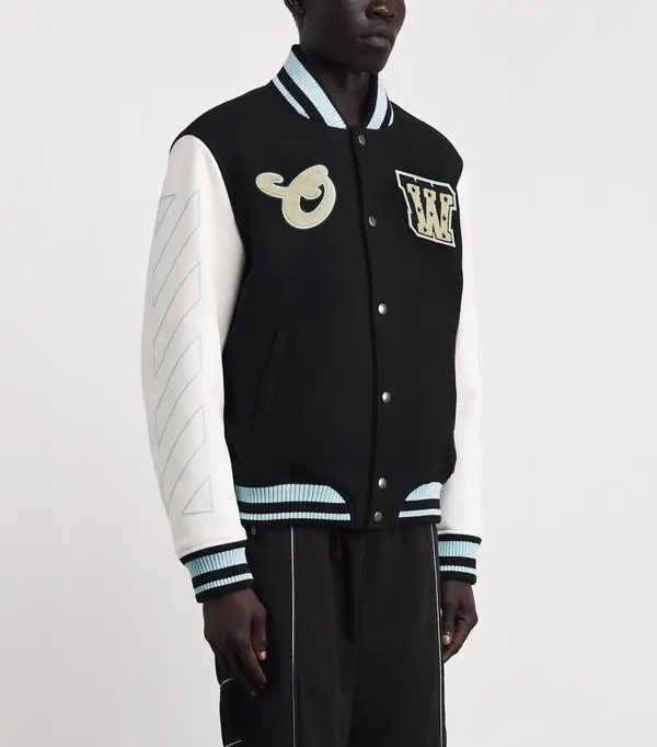Off-White Wool-leather Varsity Jacket - Black