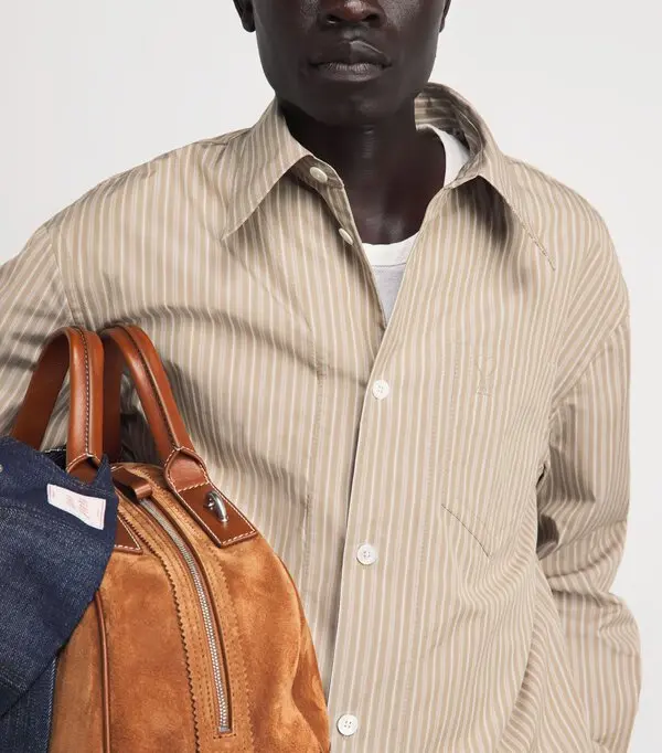 Ami Cotton Stripe De Coeur Shirt - Beige