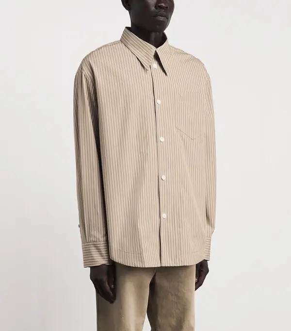 Ami Cotton Stripe De Coeur Shirt - Beige