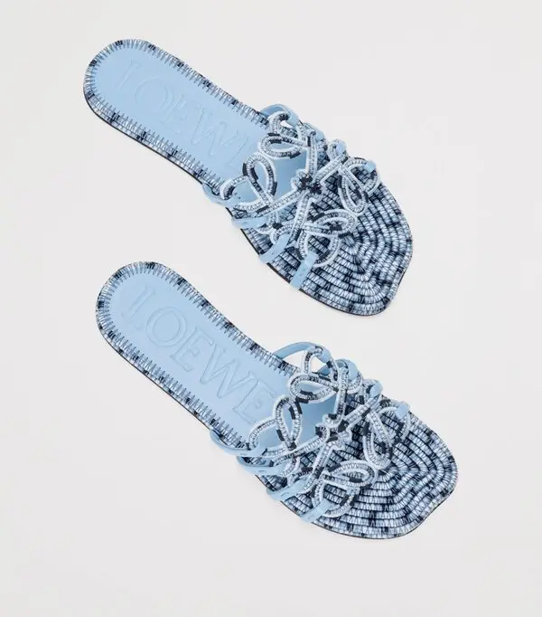 Loewe X Paula's Ibiza Leather Embroidered Anagram Slides - White