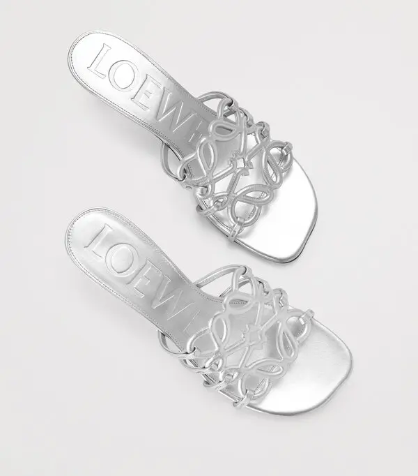 Loewe X Paula's Ibiza Leather Petal Anagram Heeled Mules 45 - Yellow