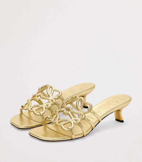 Loewe X Paula's Ibiza Leather Anagram Heeled Mules 45 - Blue