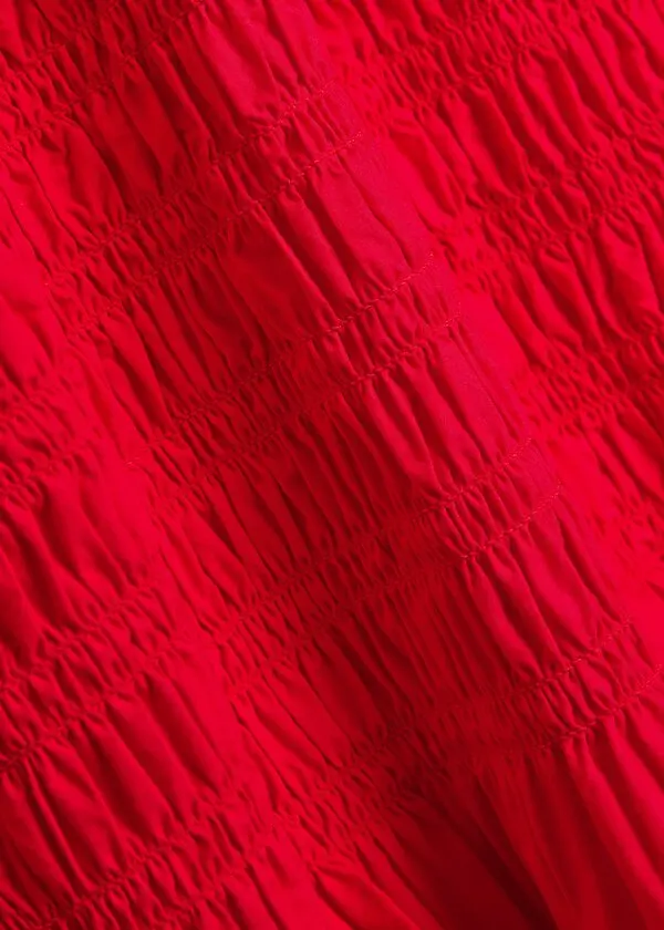 GANNI Smocked Cotton-poplin Top - Red