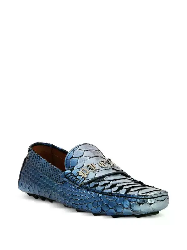 Philipp Plein Metallic Python-leather Loafers - Blue
