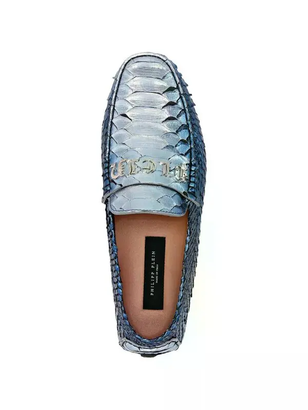 Philipp Plein Metallic Python-leather Loafers - Blue