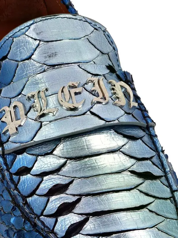 Philipp Plein Metallic Python-leather Loafers - Blue