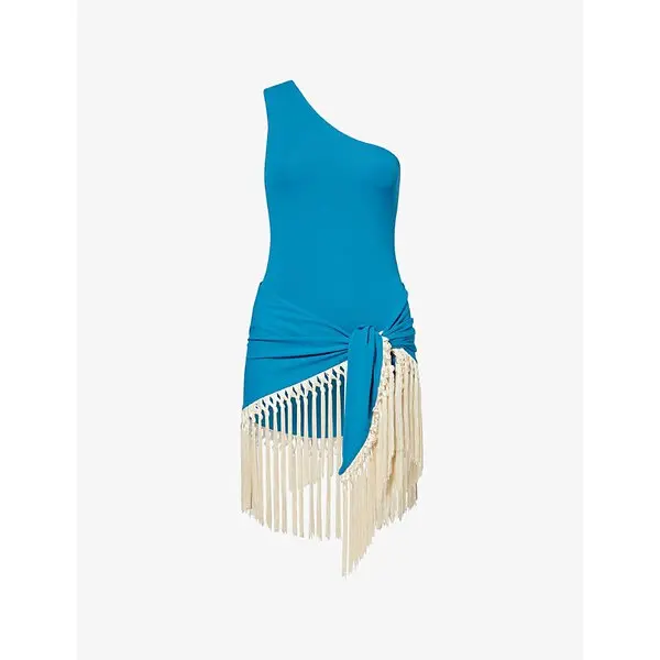 TALLER MARMO Yacare Asymmetric Swimsuit - Peacock-ivory