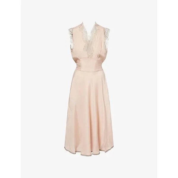 MAISON MARGIELA Lace-trim Silk-blend Midi Dress - Light Pink