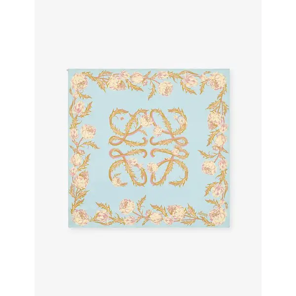 Loewe Printed Square Silk Scarf - Light Blue/blue