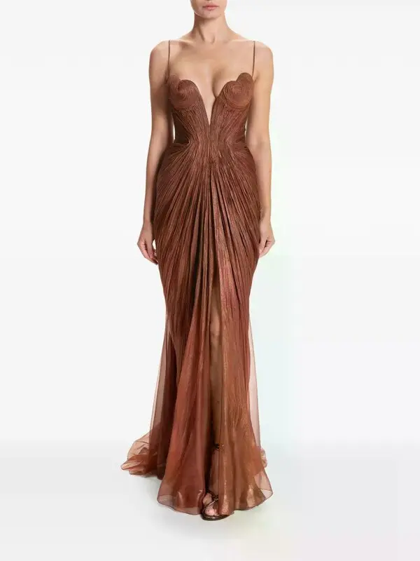 MARIA LUCIA HOHAN Cecilia V-neck Gown - Brown