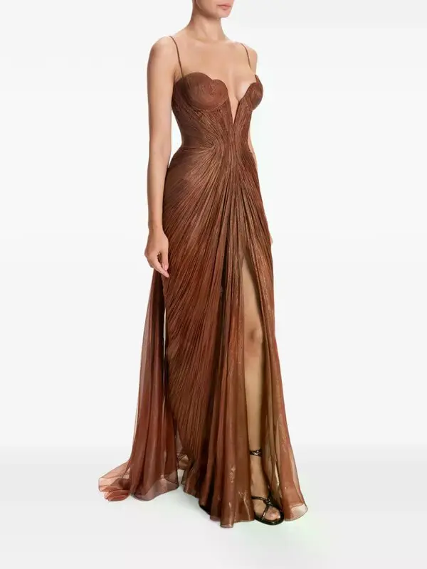 MARIA LUCIA HOHAN Cecilia V-neck Gown - Brown