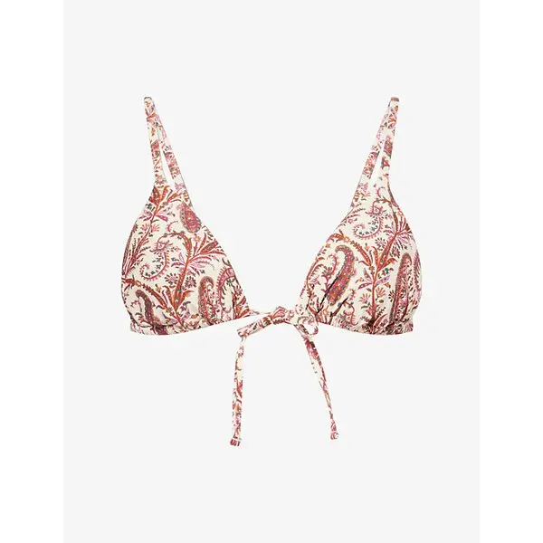 Paige Cameron Tie-front Triangle Bikini Top - Cream Multi