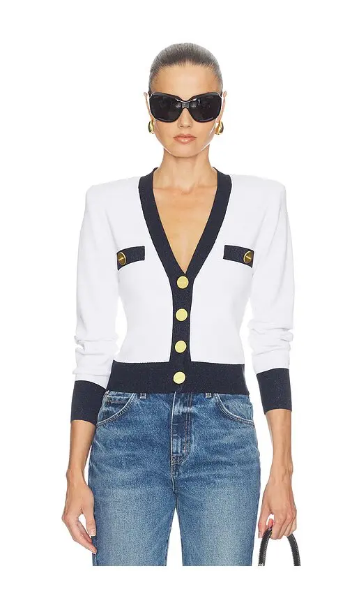 L'Agence Taya Cropped Cardigan With Gold-tone Button Closure