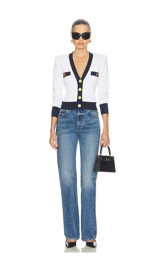 L'Agence Taya Cropped Cardigan With Gold-tone Button Closure