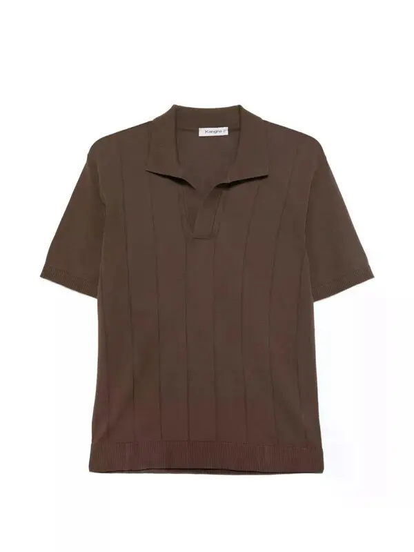 KANGRA Pointelle-knit Polo-collar T-shirt