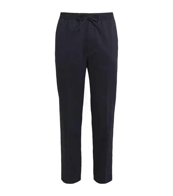 Corneliani Linen-virgin Wool-mohair Drawstring Trousers - Navy