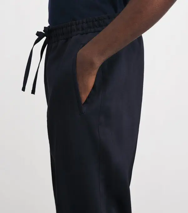Corneliani Linen-virgin Wool-mohair Drawstring Trousers - Navy