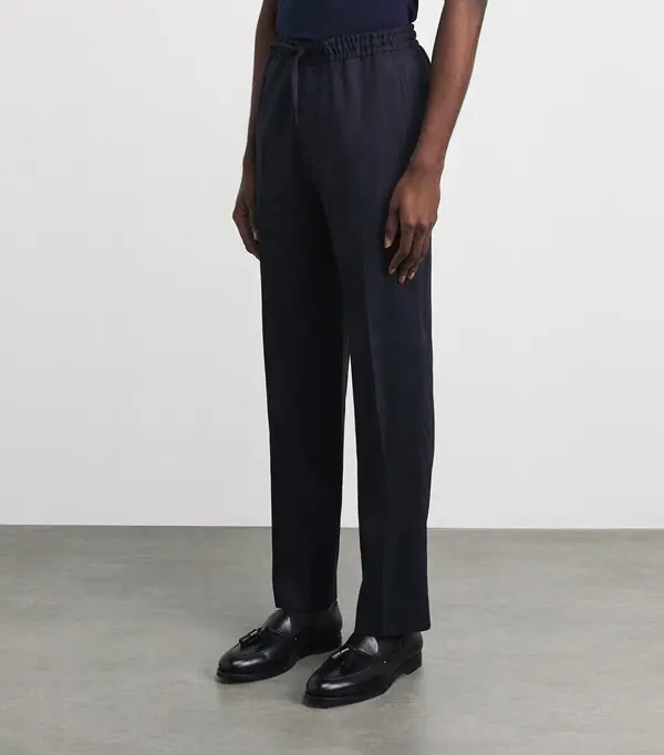 Corneliani Linen-virgin Wool-mohair Drawstring Trousers - Navy