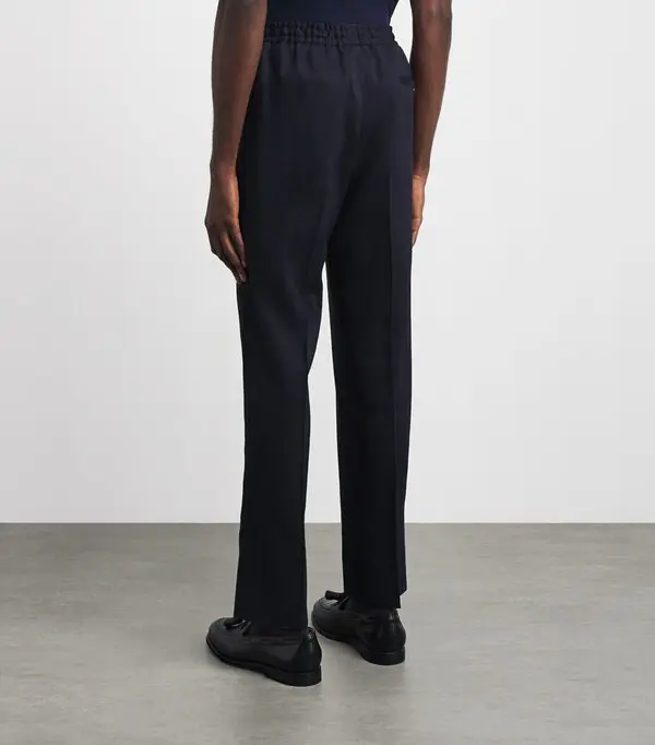 Corneliani Linen-virgin Wool-mohair Drawstring Trousers - Navy