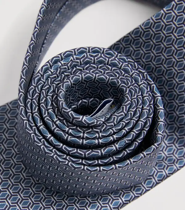 Eton Silk Geometric Neck Tie - Navy