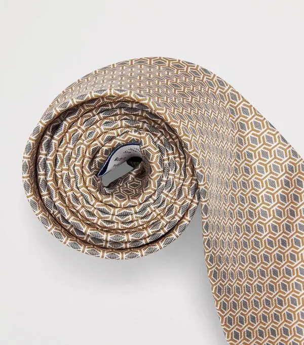 Eton Silk Geometric Neck Tie - Beige