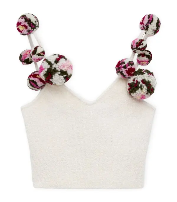 Loewe X Paula's Ibiza Cotton-blend Top With Pom-pom Detail - White