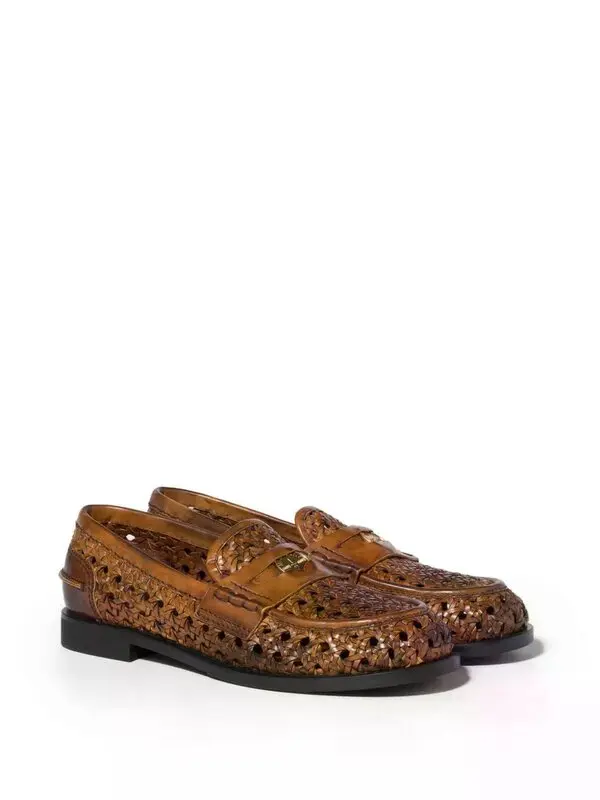 Miu Miu Woven Leather Loafers - Brown